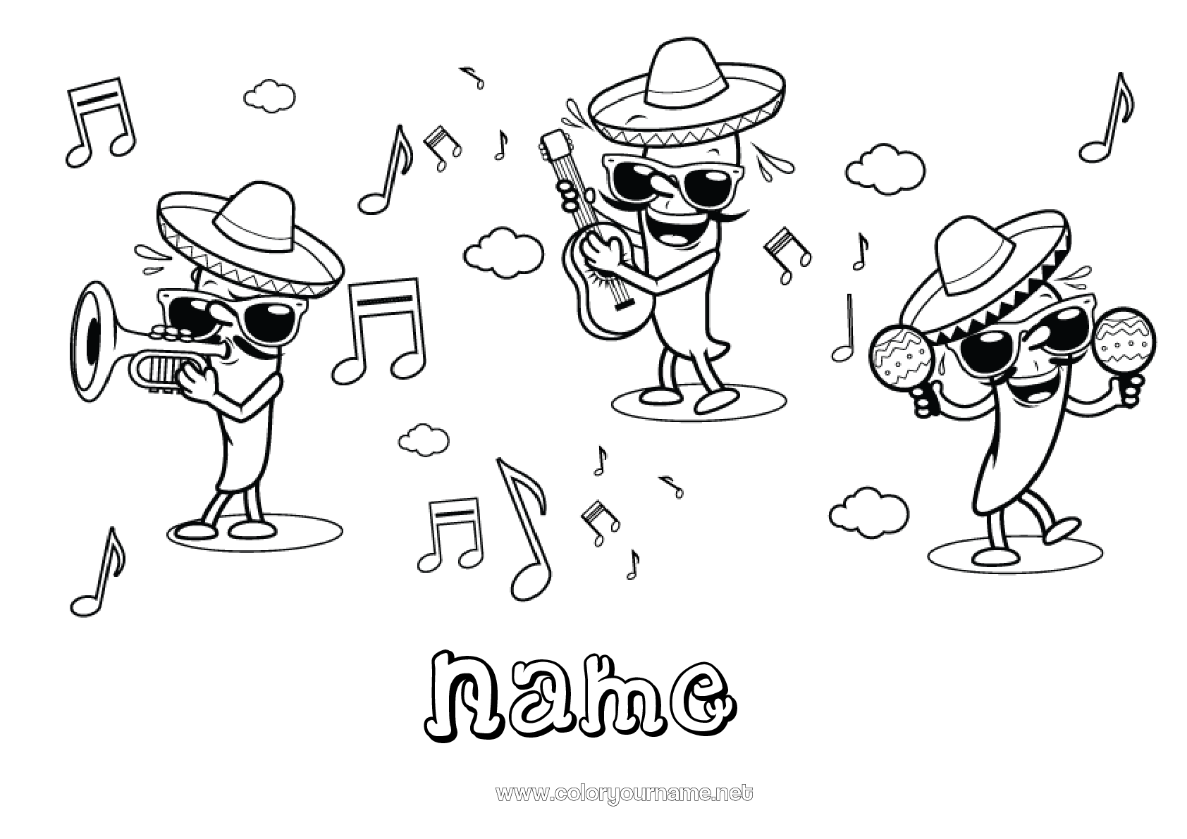 Coloring page No.1858 - Music Mexico Cinco de Mayo