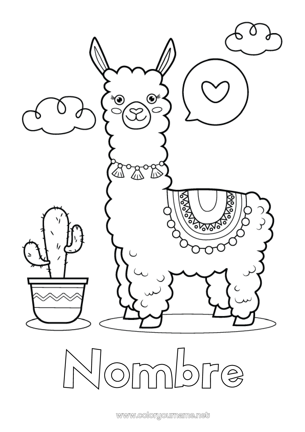 Nº de colorear 1880 - Animales Llama Cactus