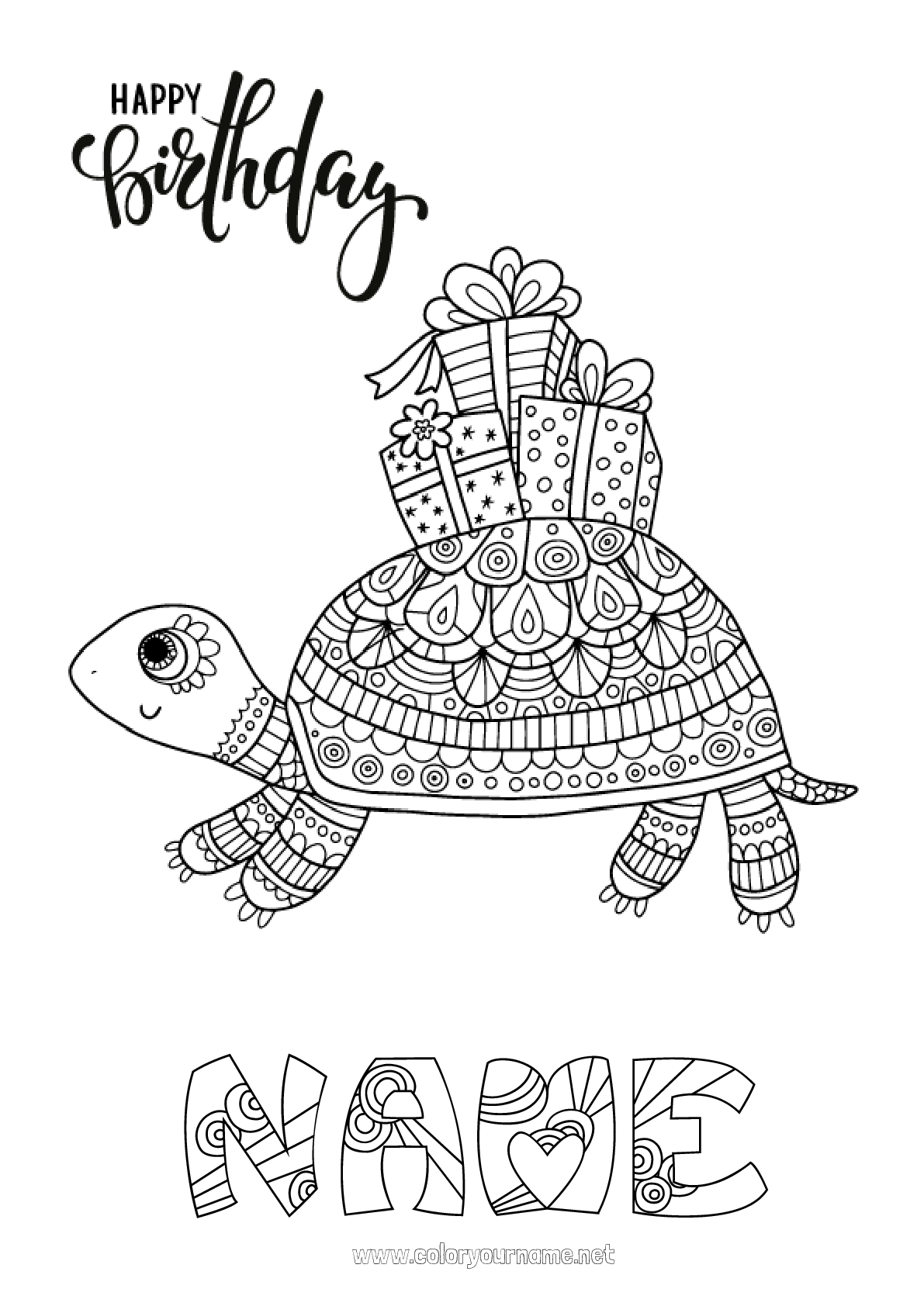 Coloring page No.189 - Birthday Mandala Turtle