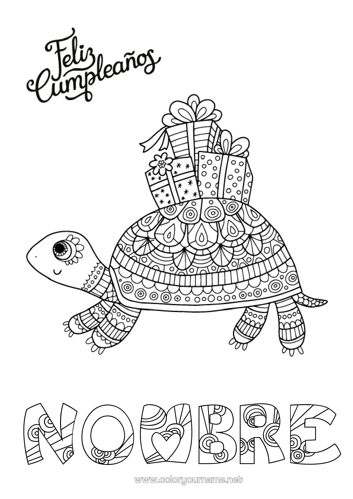 Nº de colorear 189 - Cumpleaños Mandala Tortuga