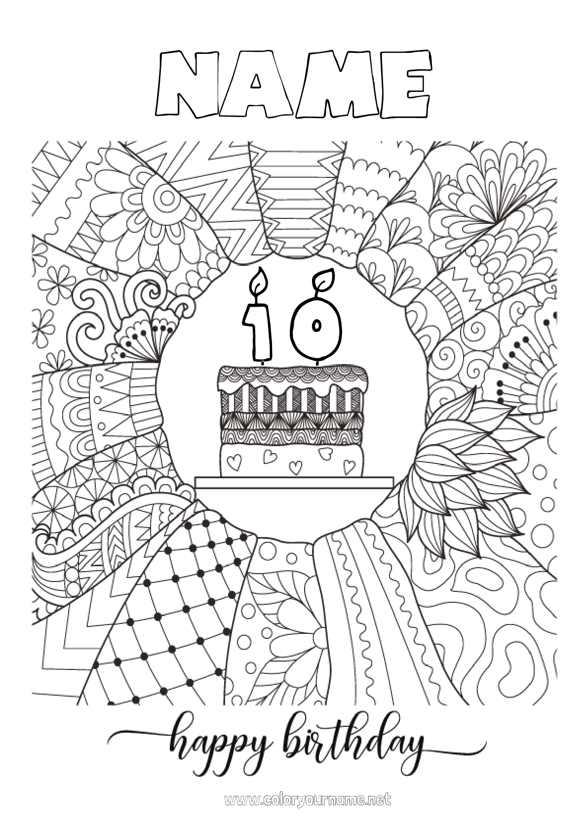 Coloring page No.194 - Candle Cake Birthday