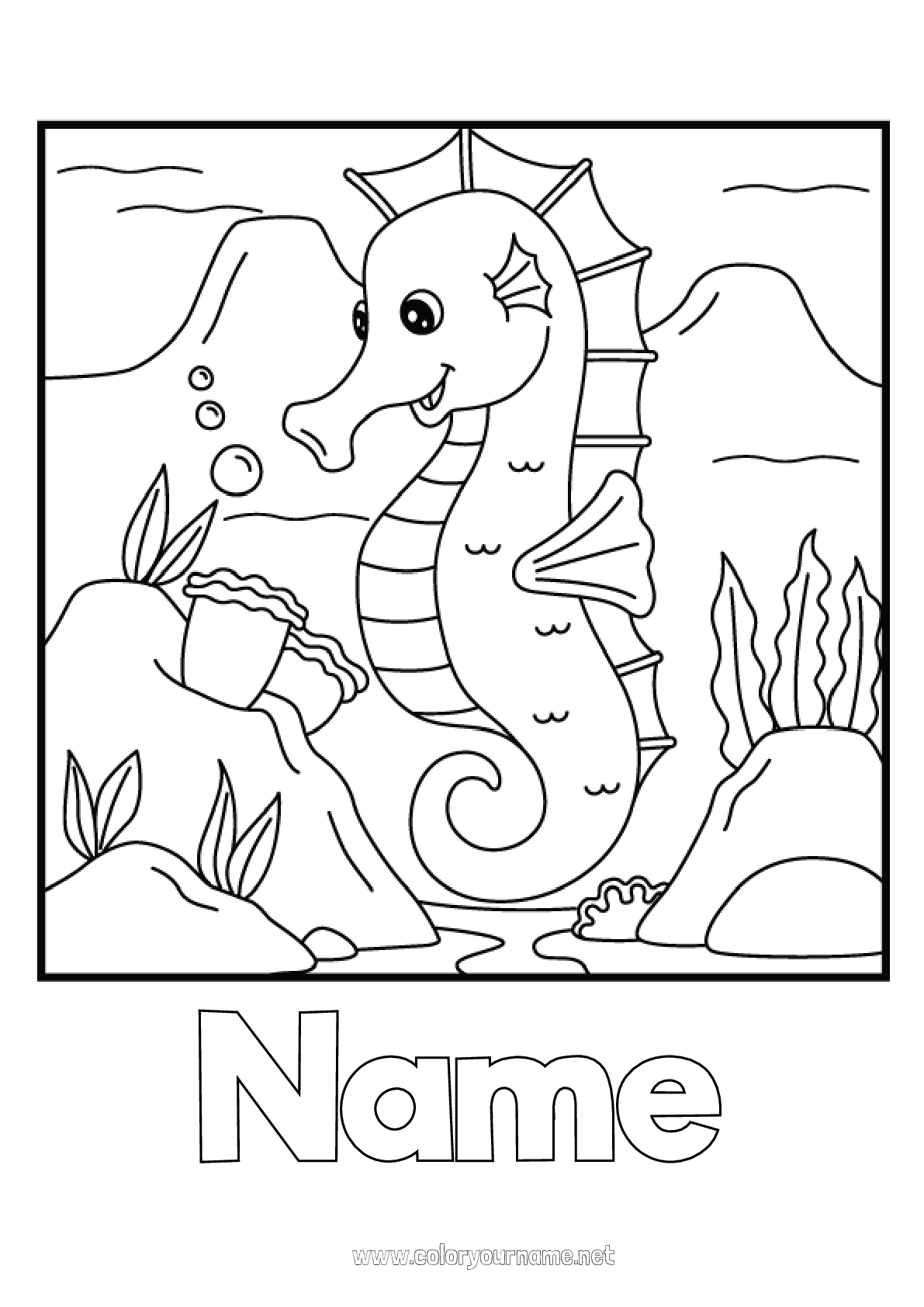 Coloring page No.2004 - Summer Animal Seahorse