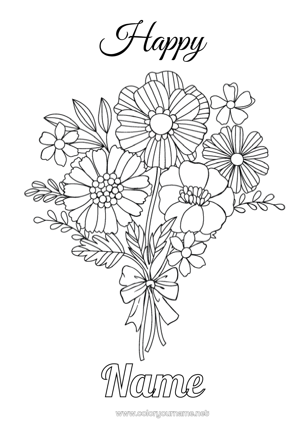 Coloring page No.2011 - Flowers Happy feast day
