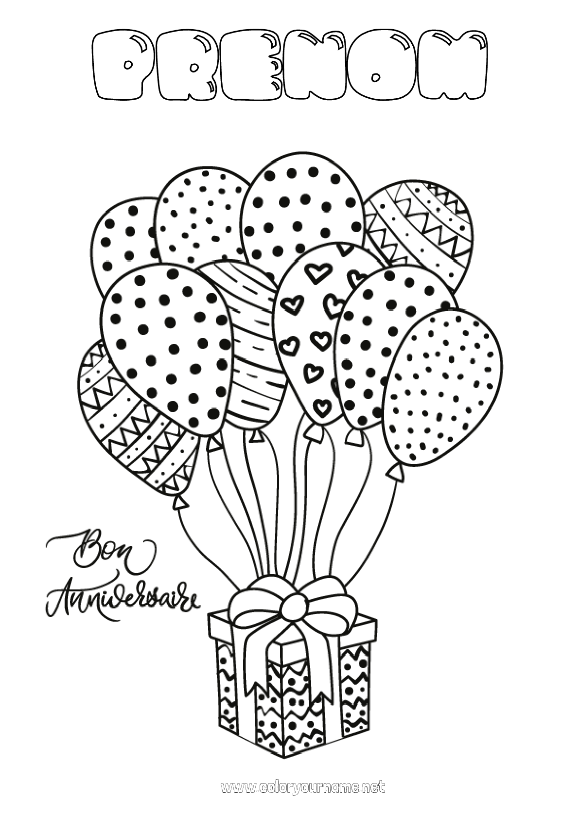 Coloriage n°203 - Cadeaux Anniversaire Ballons
