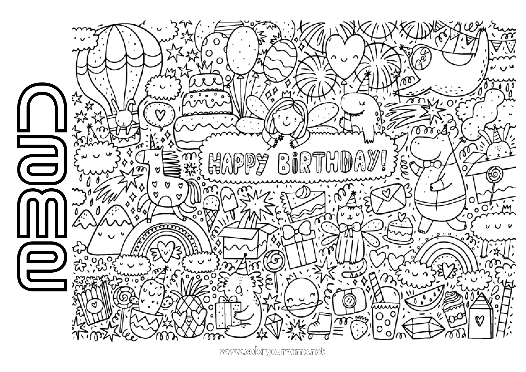 Happy Birthday ! : 101 free customizable coloring pages to print - Page 5