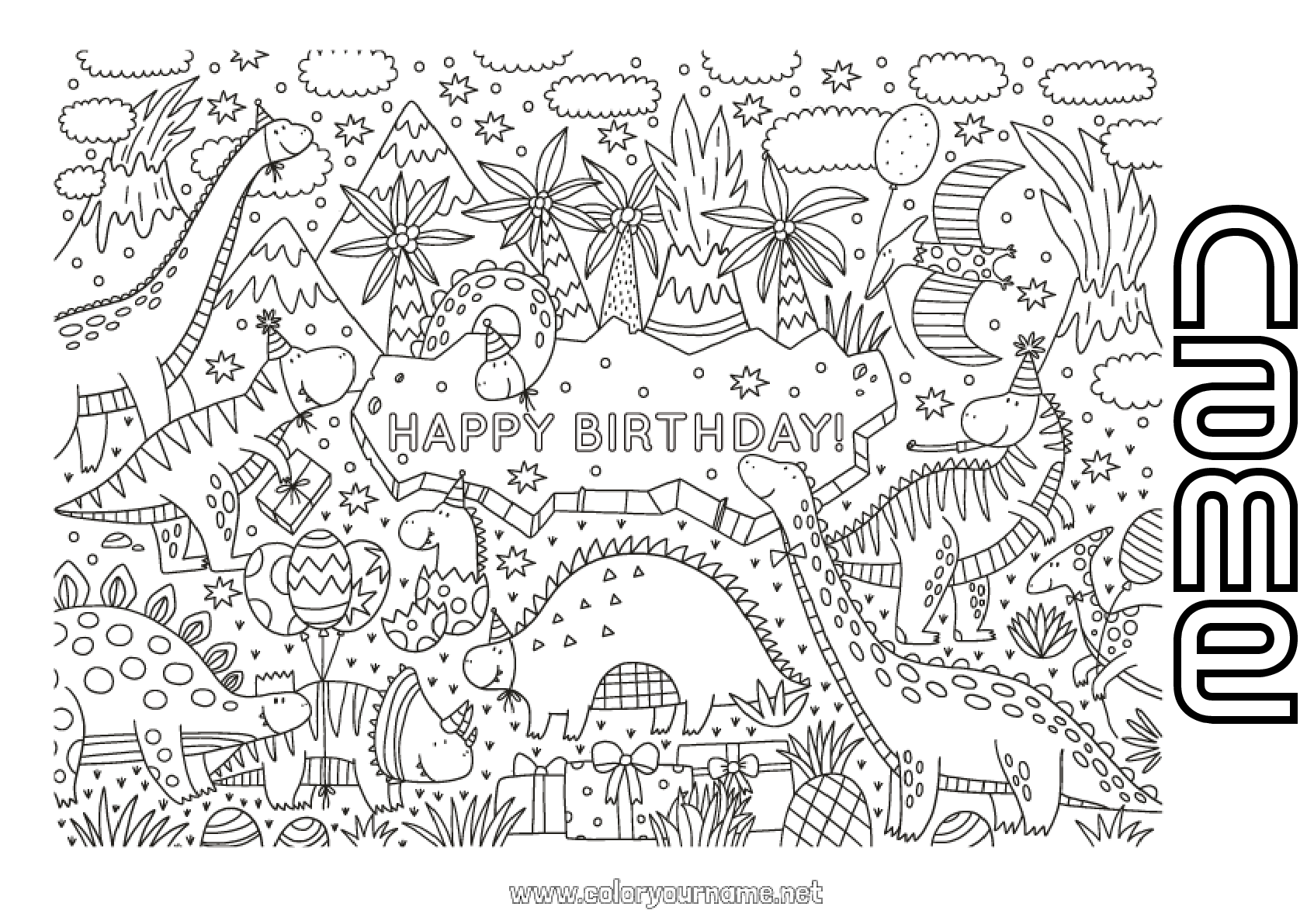 Coloring page No.205 - Birthday Dinosaurs Complex coloring pages