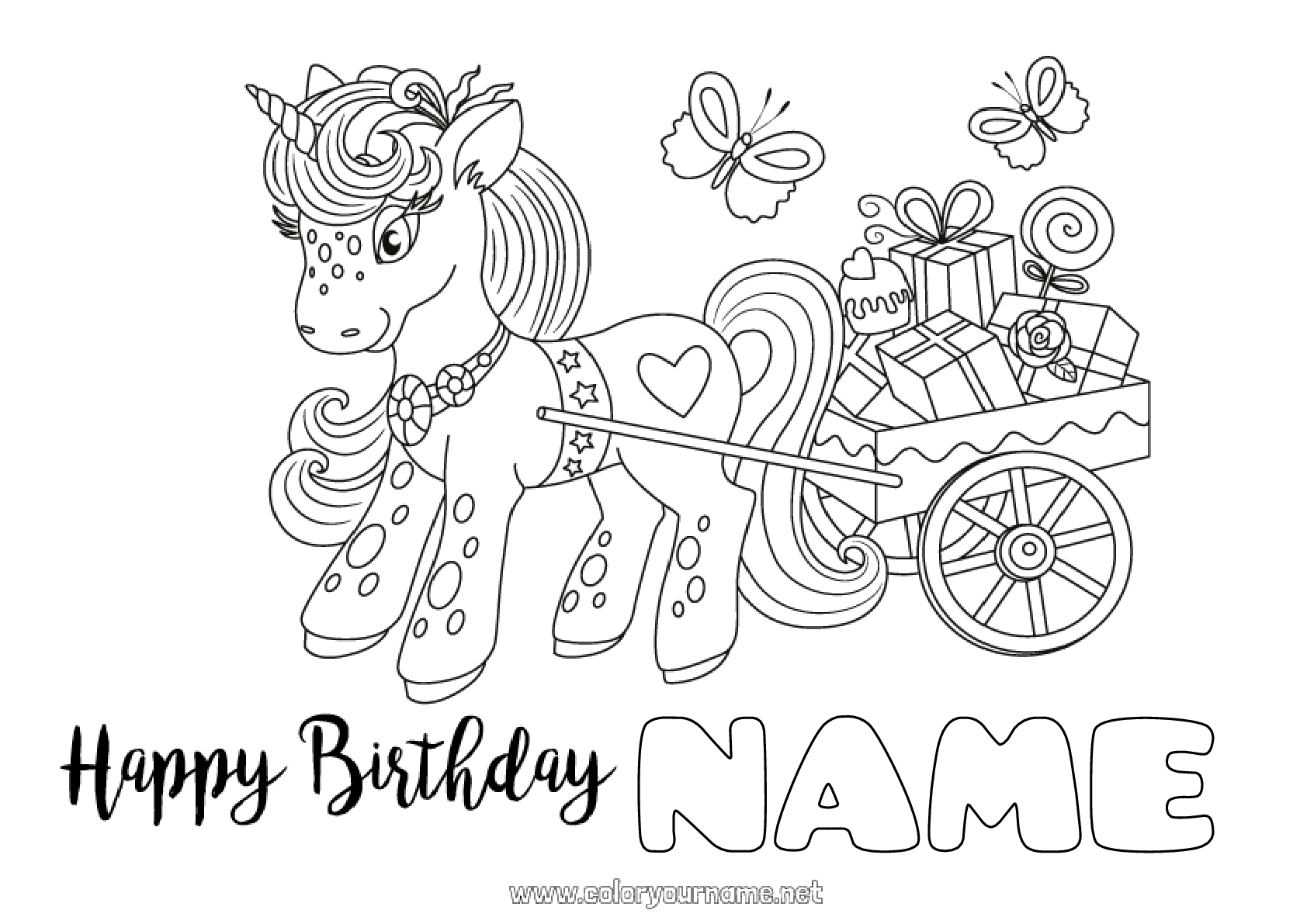 Coloring page No.206 - Gifts Birthday Unicorn