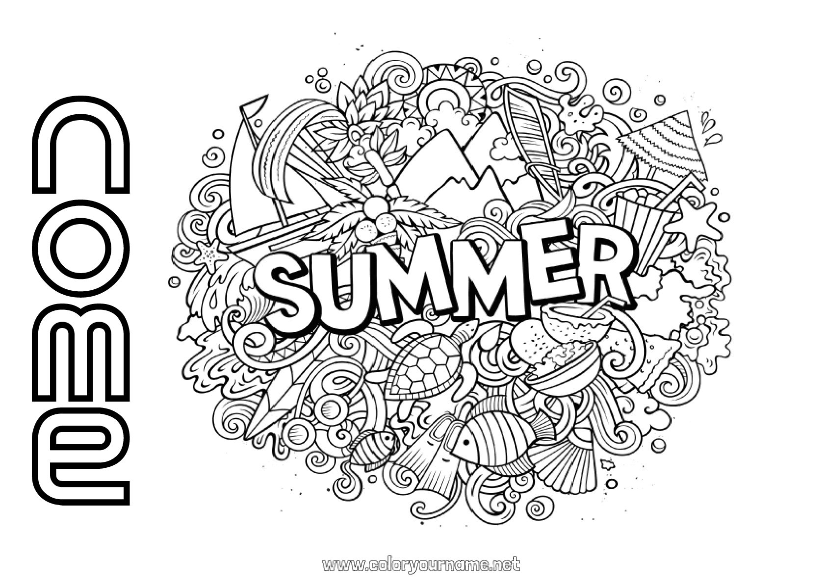 Pagina da colorare n.2079 - Mandala Estate Simboli