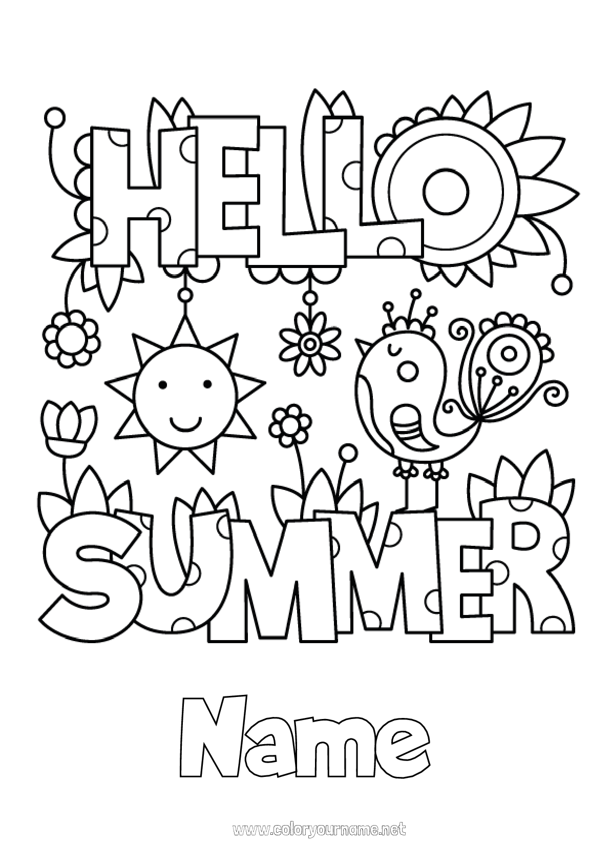 Coloring page No.2088 - Flowers Bird Summer