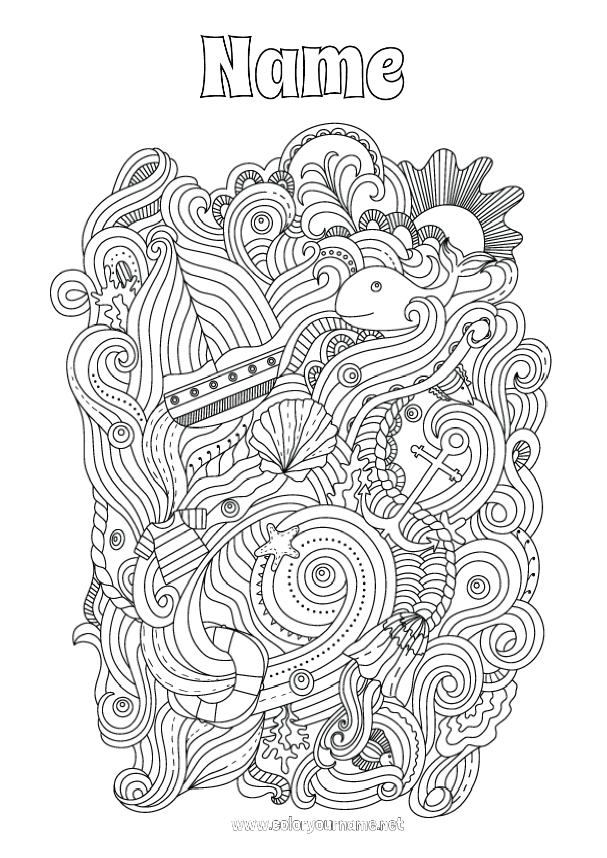 Coloring page No.2121 - Mandala Summer Whale