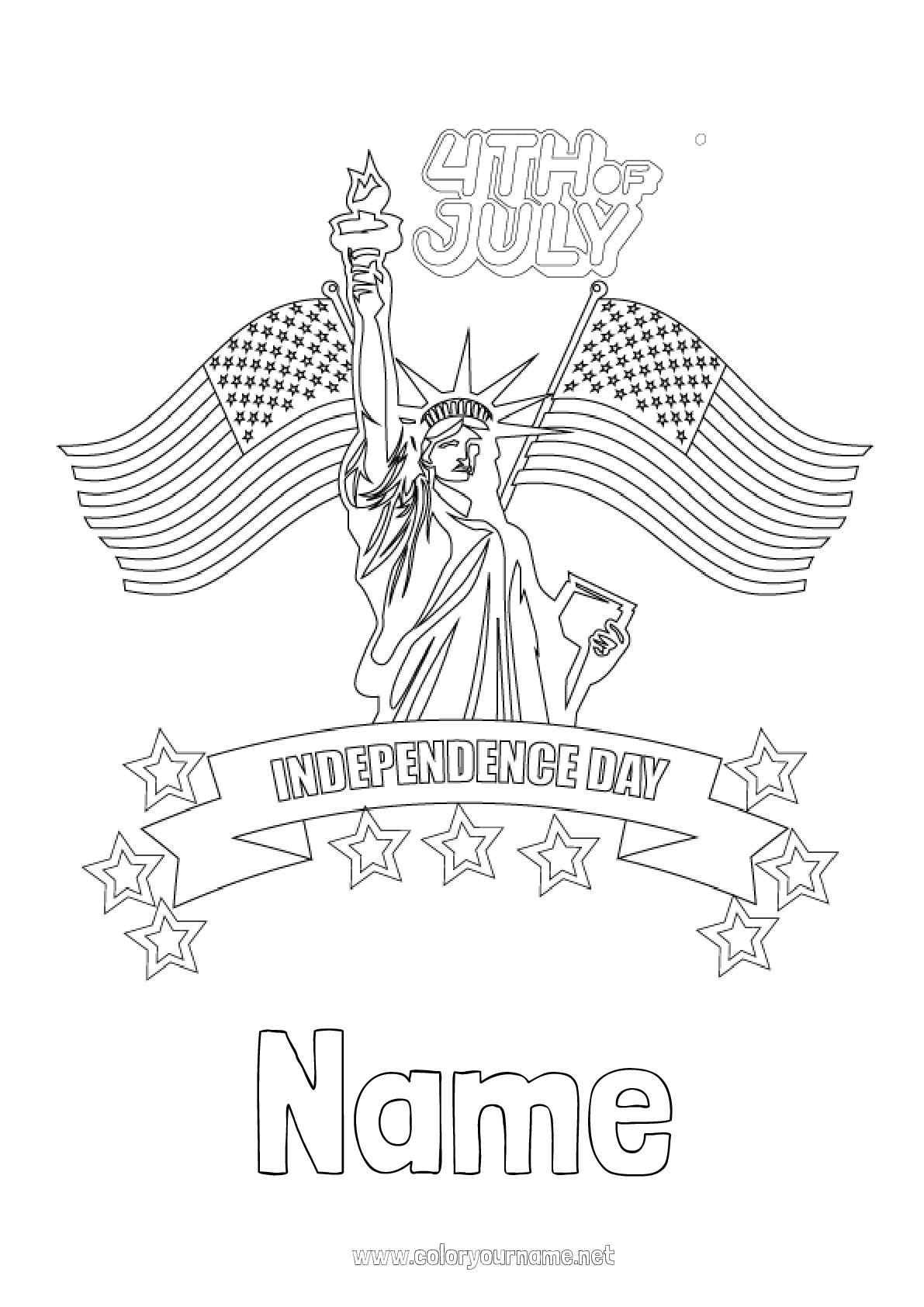 Coloring page No.2139 - USA Statue of Liberty Flag