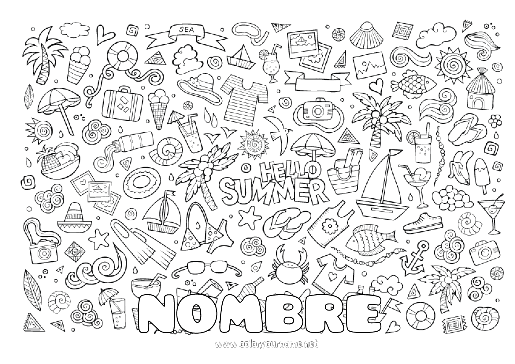 Nº de colorear 2158 - Vacaciones Verano Simbolos