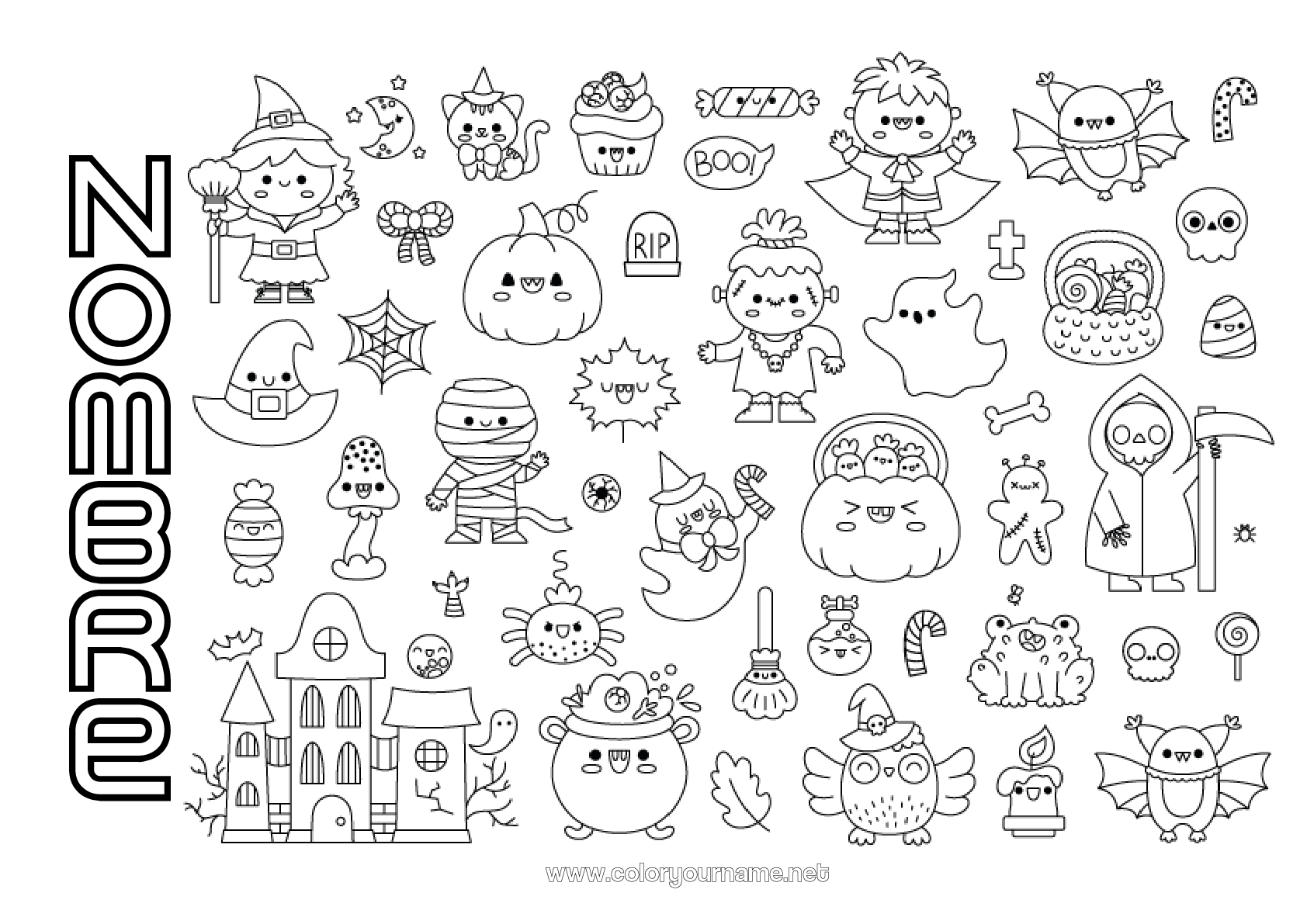 Halloween : 75 dibujos para colorear personalizables gratis para imprimir