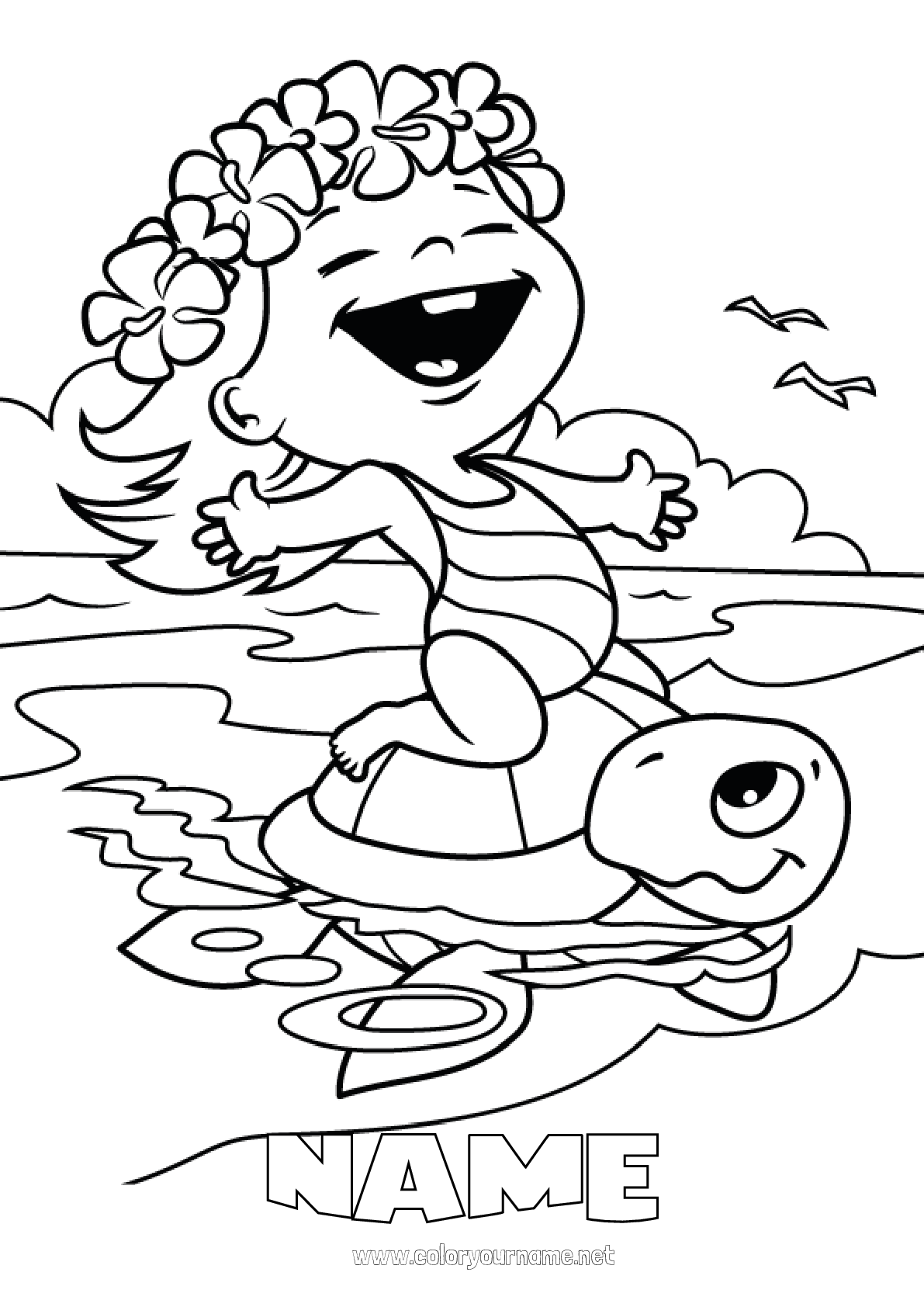 Coloring page No.2199 - Girl Turtle Summer