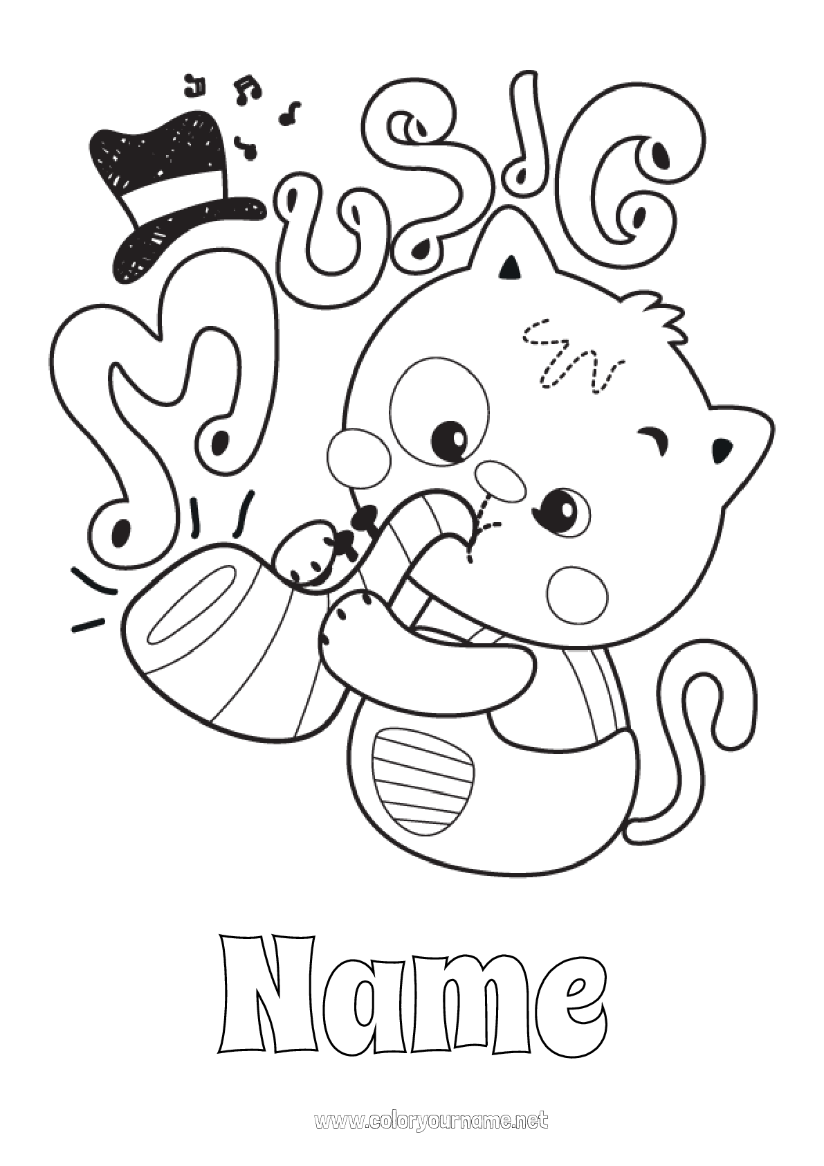 Coloring page No.2227 - Cat Animal Music