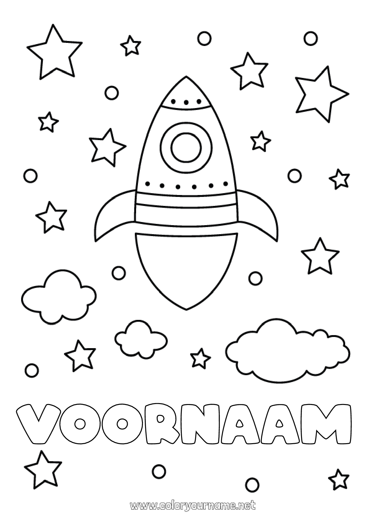 Kleurplaat nr.2228 - Raket Ruimte Sterren
