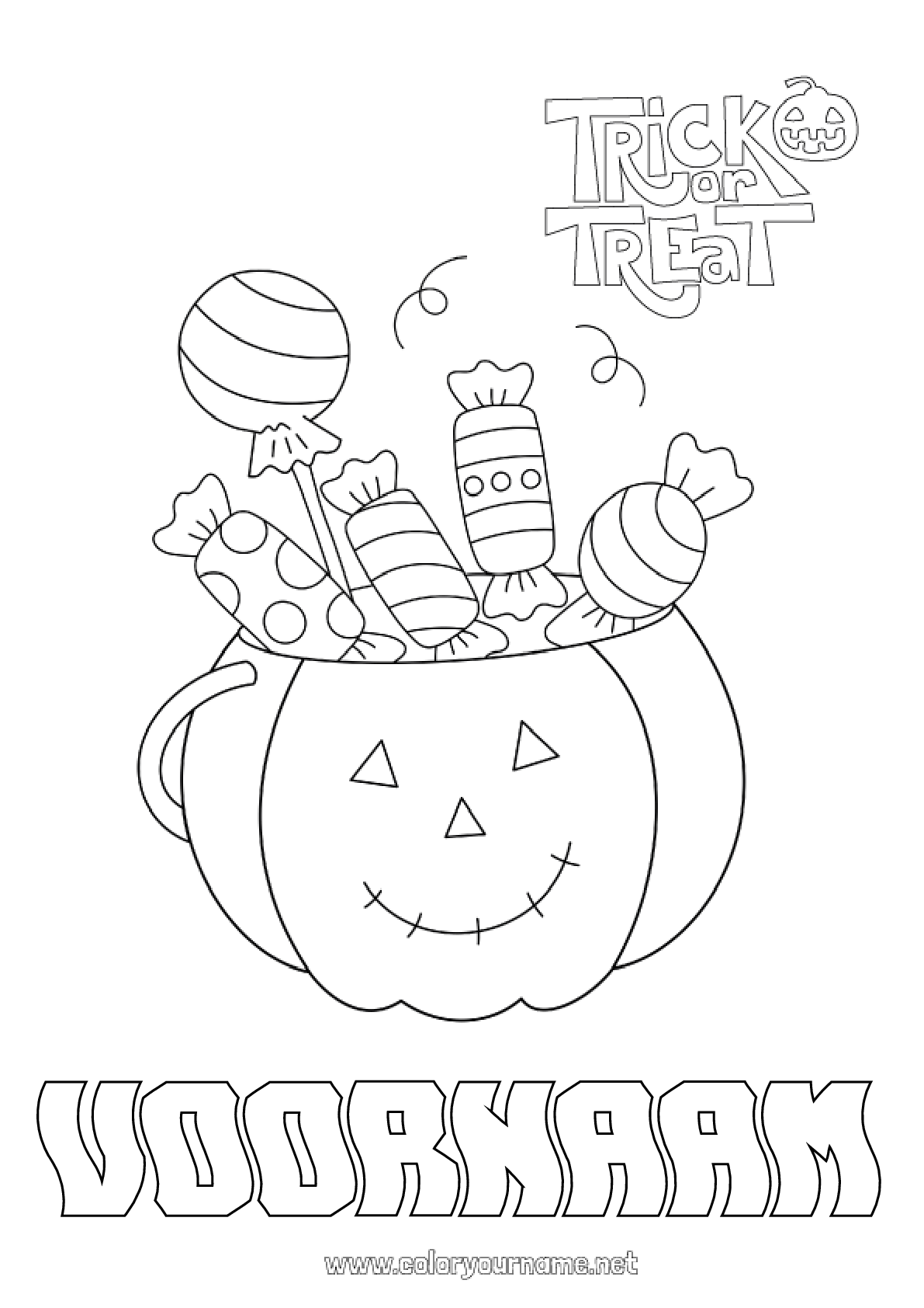 Kleurplaat nr.222 - Snoepjes Pompoen Snoep of een spreuk?