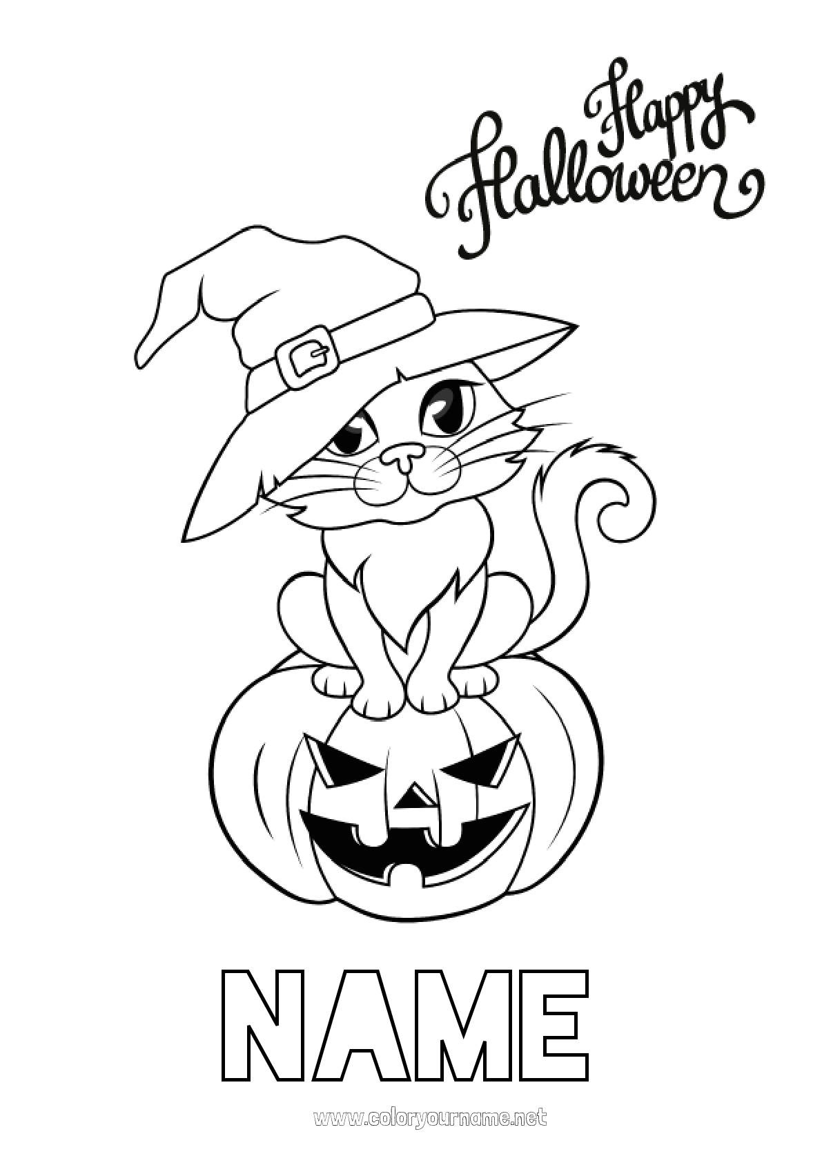 Coloring page No.223 - Pumpkin Witch Black cat