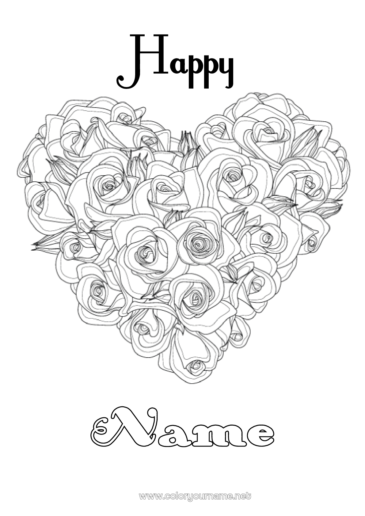 Coloring page No.2251 - Flowers Heart Happy feast day