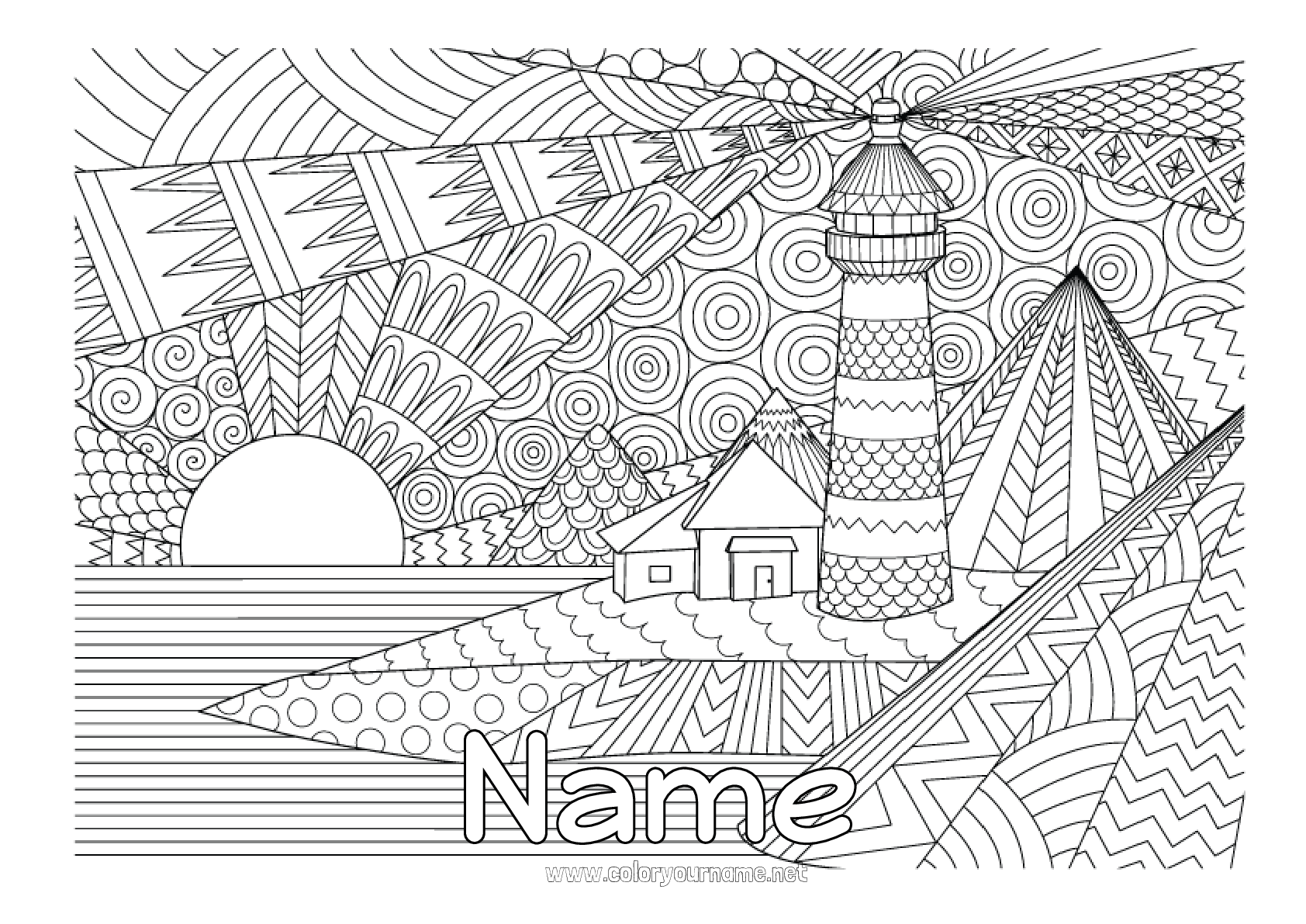 Coloring page No.2263 - Mandala Sun Sea