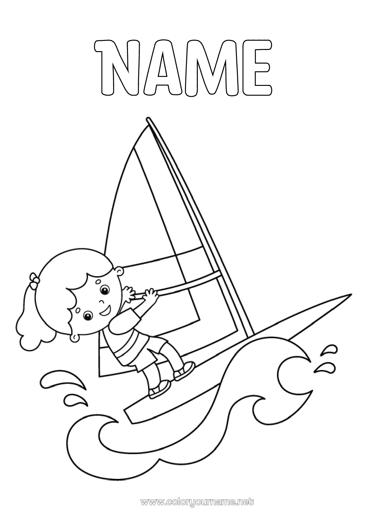 Coloring page No.2274 - Girl Summer Sailboard, windsurf