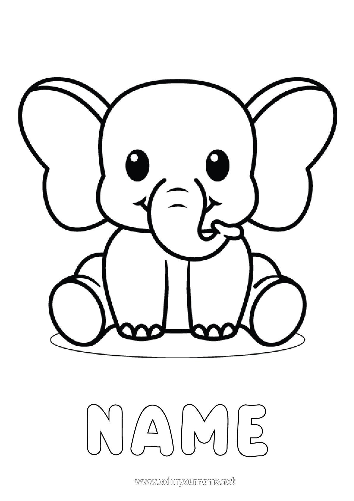 Coloring page No.2291 - Kawaii Elephant Easy coloring pages