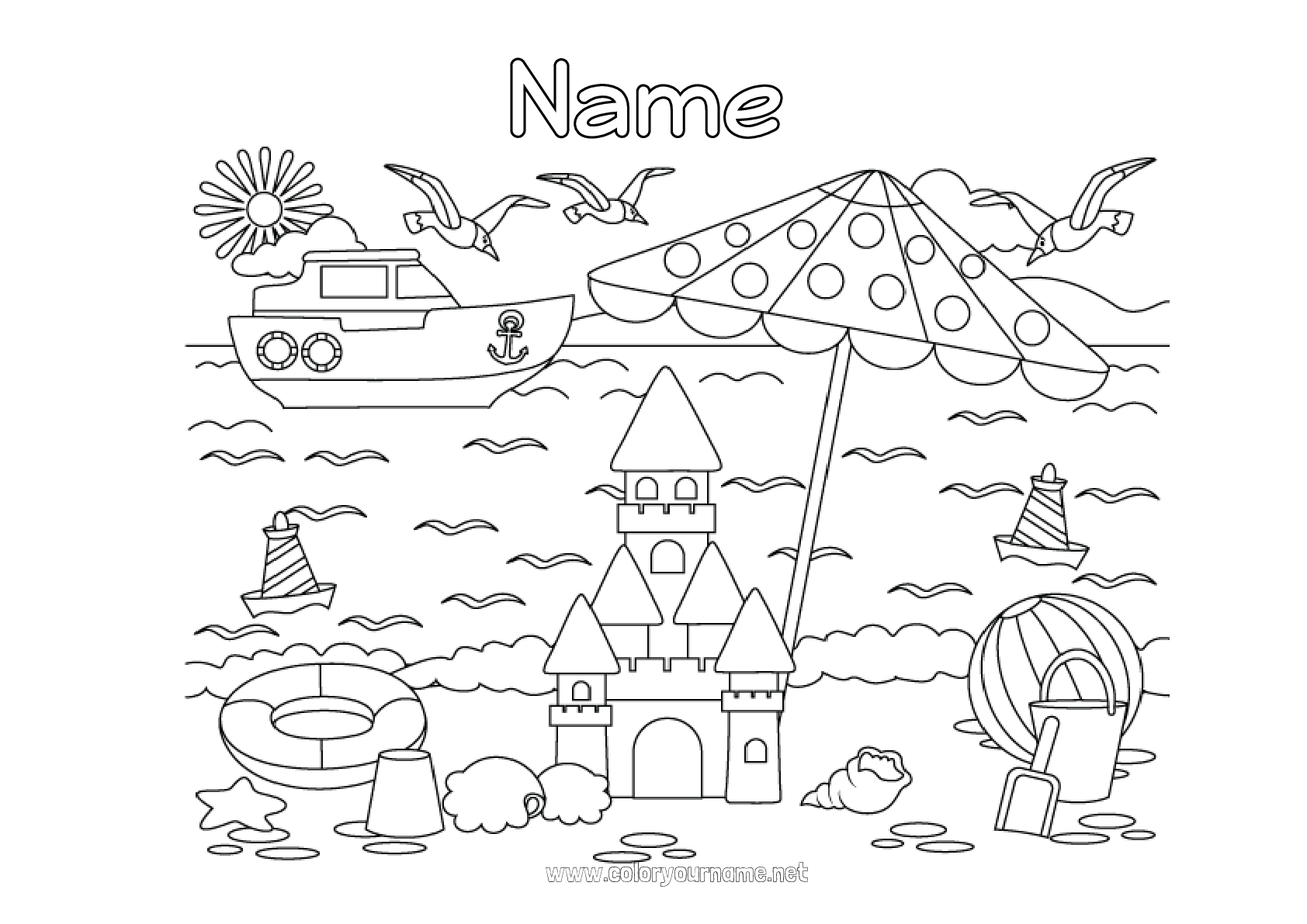 Coloring page No.2295 - Summer Sea Boat