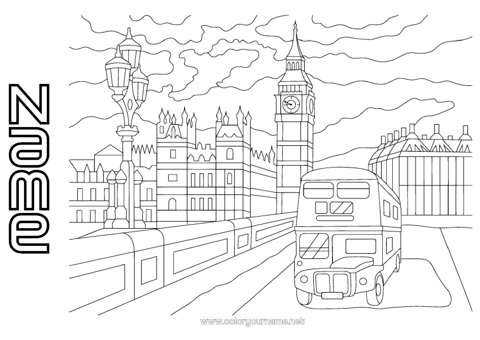 Coloring page No.2297 - London United Kingdom Bus, coach