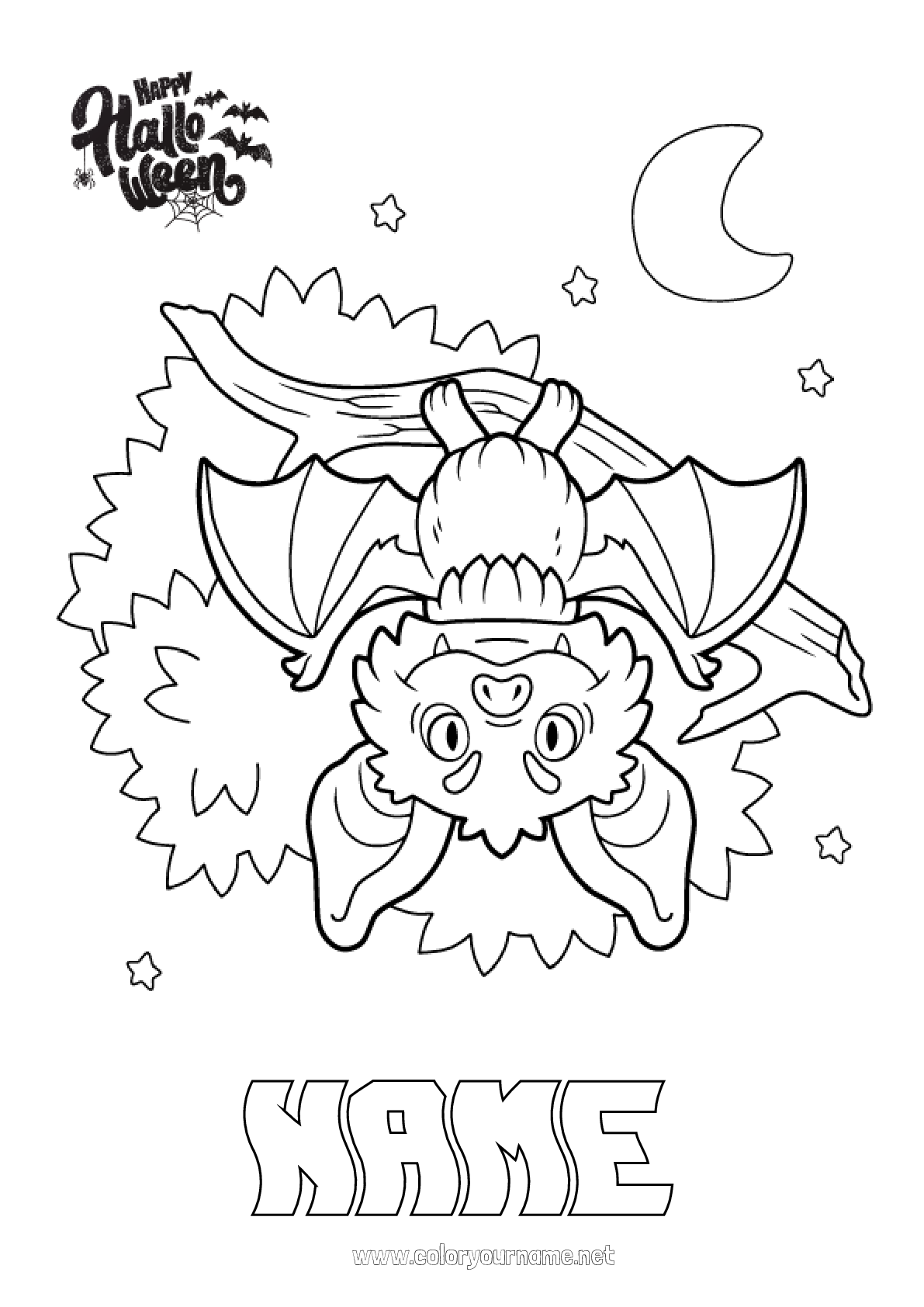 Coloring page No.62 - Bat Cute Halloween