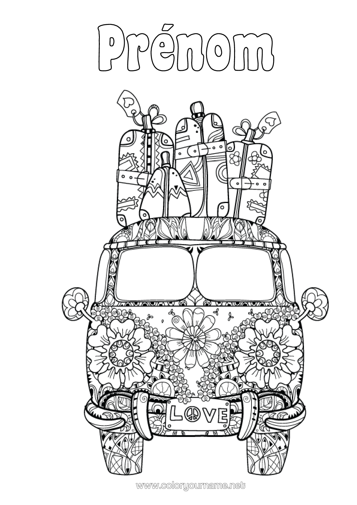 Coloriage n°2307 - Mandala Van Véhicules historiques ou vintages