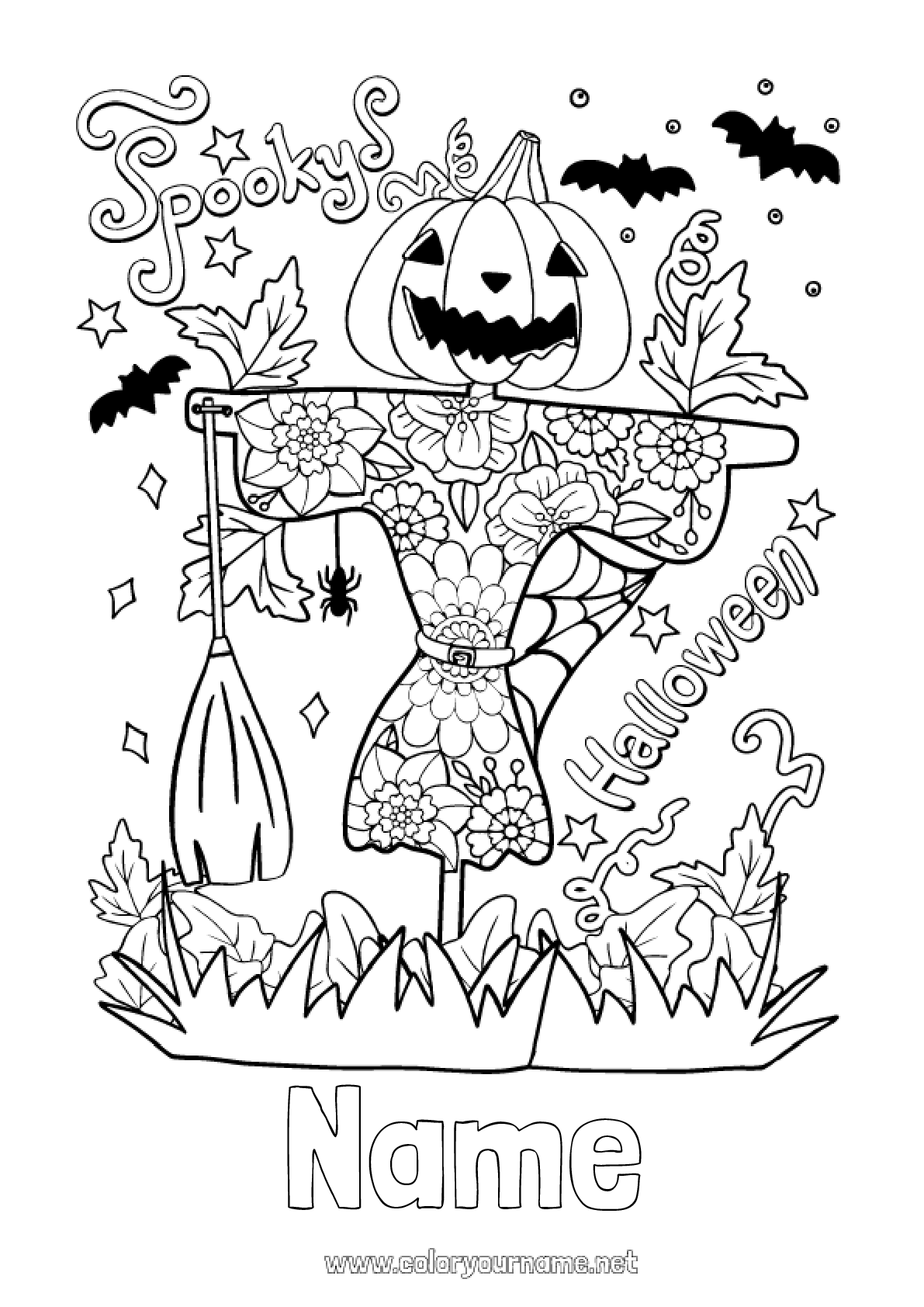 Coloring page No.230 - Broomstick Halloween Scarecrow