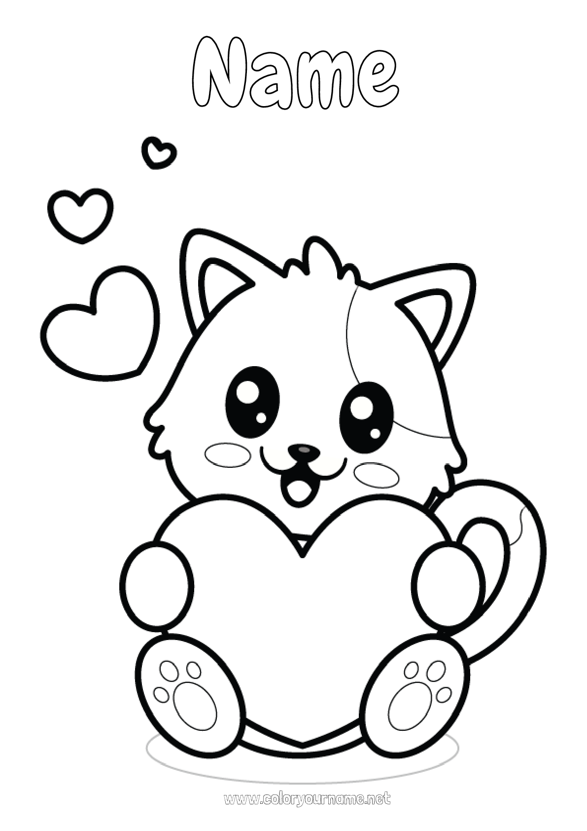Coloring page No.2311 - Heart Cat Kawaii
