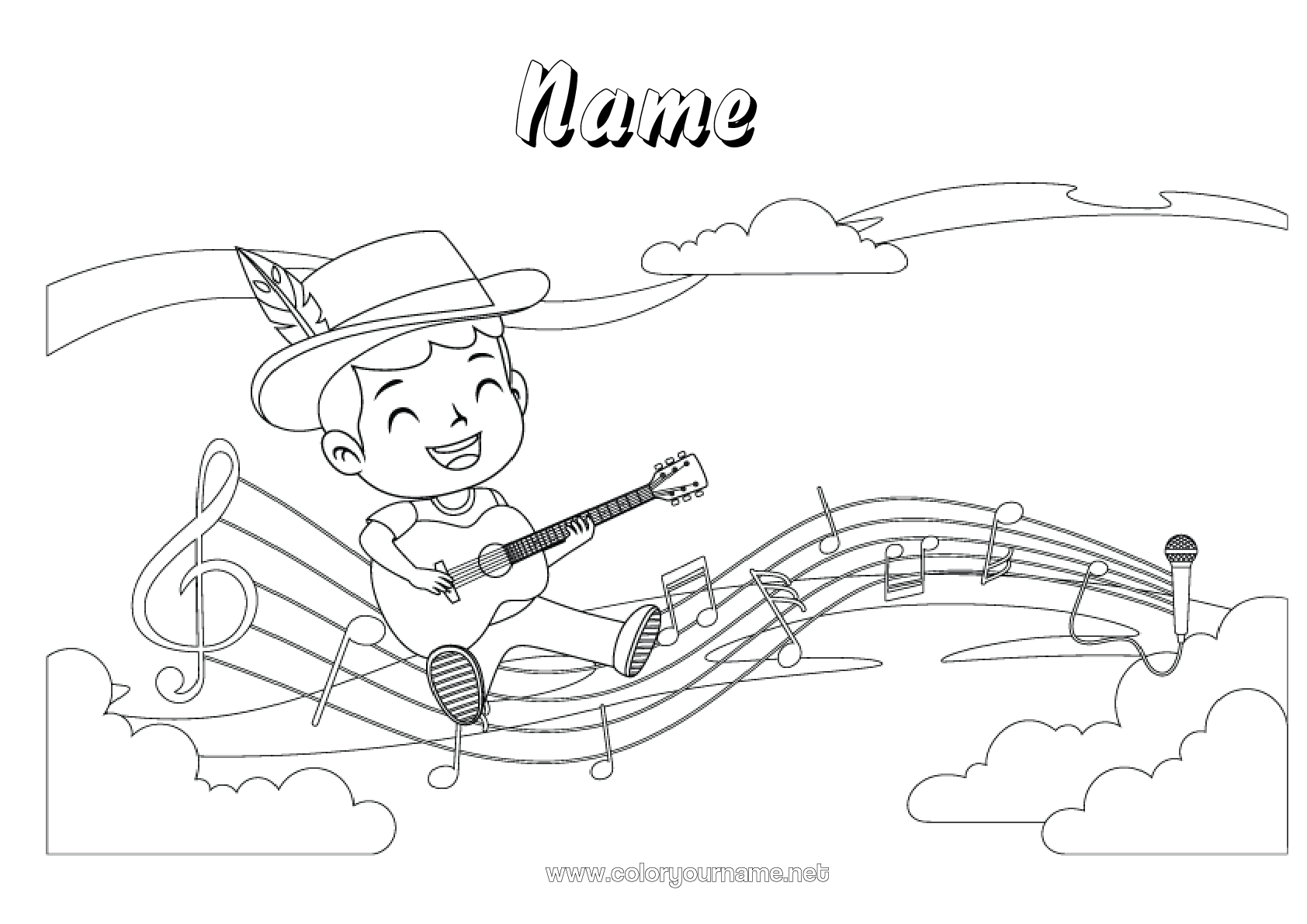 Coloring page No.2322 - Boy Music Intermediate coloring pages