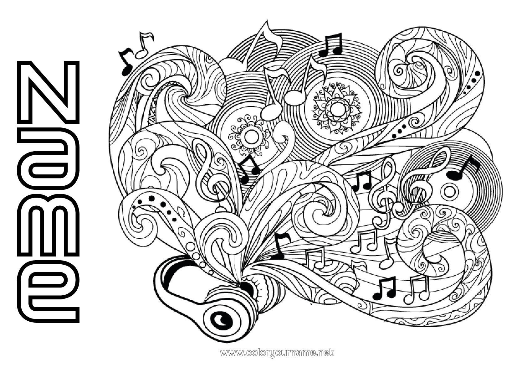 Coloring page No.2377 - Music Doodle Zentangle