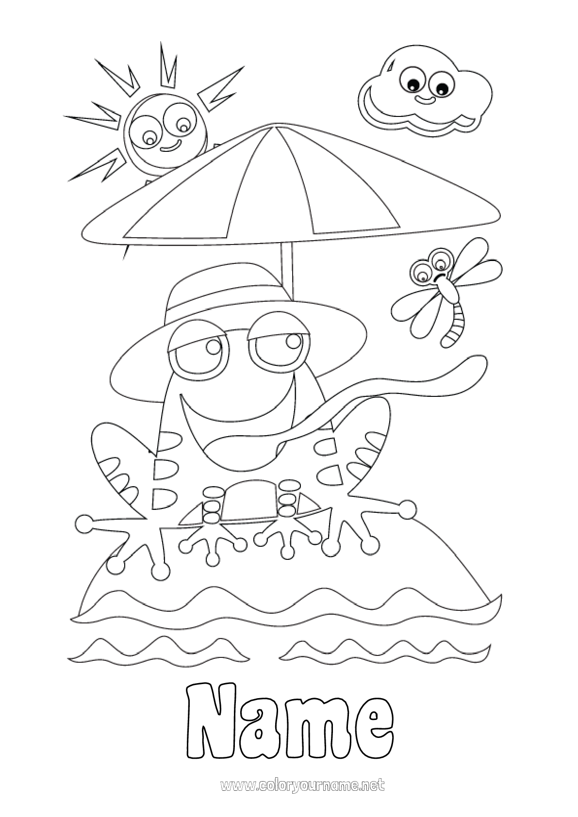 Coloring page No.2387 - Frog Summer Beach