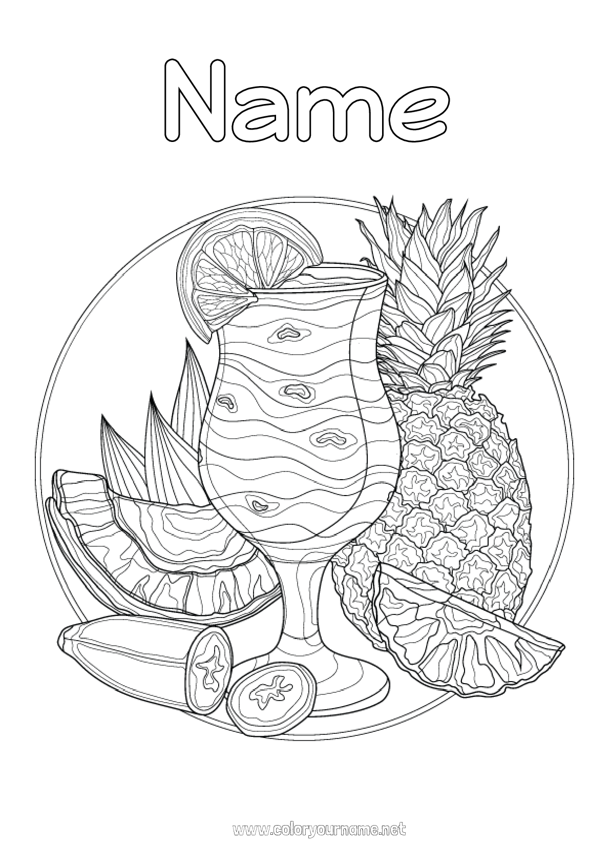Coloring page No.2414 - Pineapple Fruits Drinks