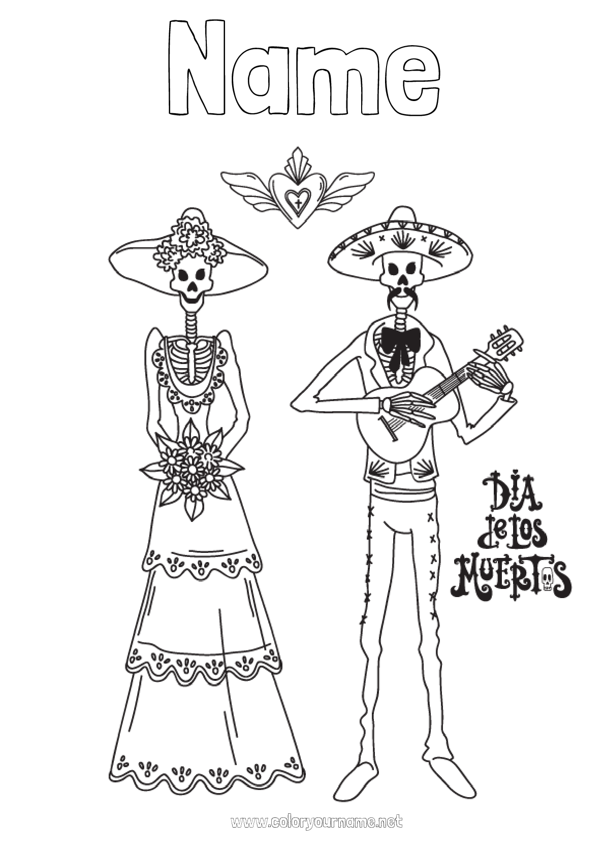 Coloring page No.245 - Skeleton Skull Día de los Muertos