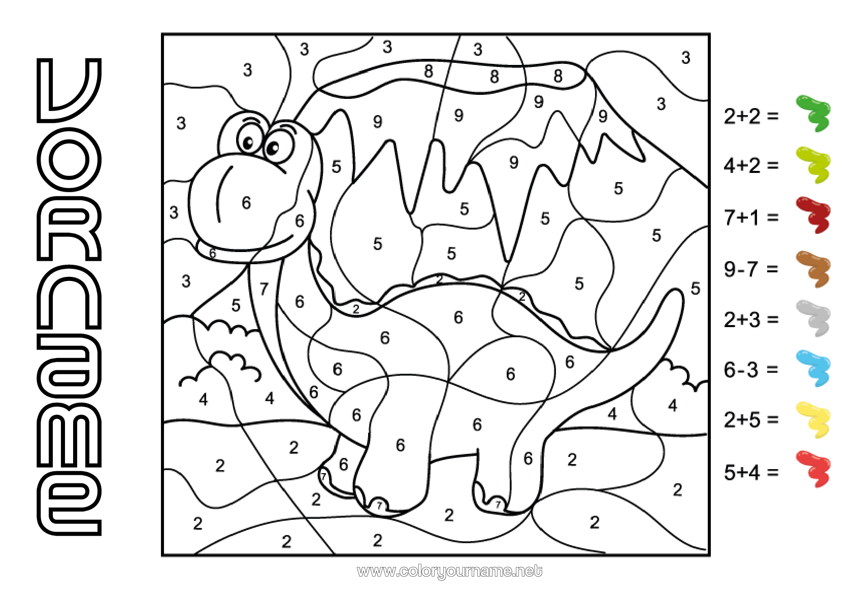 Malvorlage Nr.2484 - Dinosaurier Zahl Malen nach Zahlen
