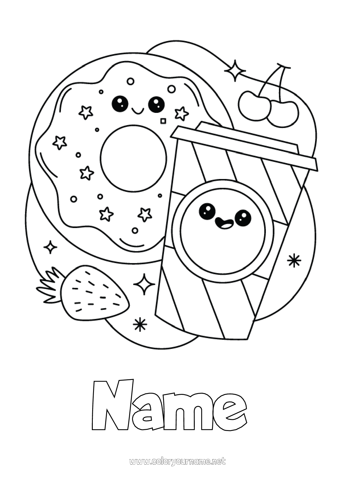 Coloring page No.2512 - Kawaii Cherry Donuts