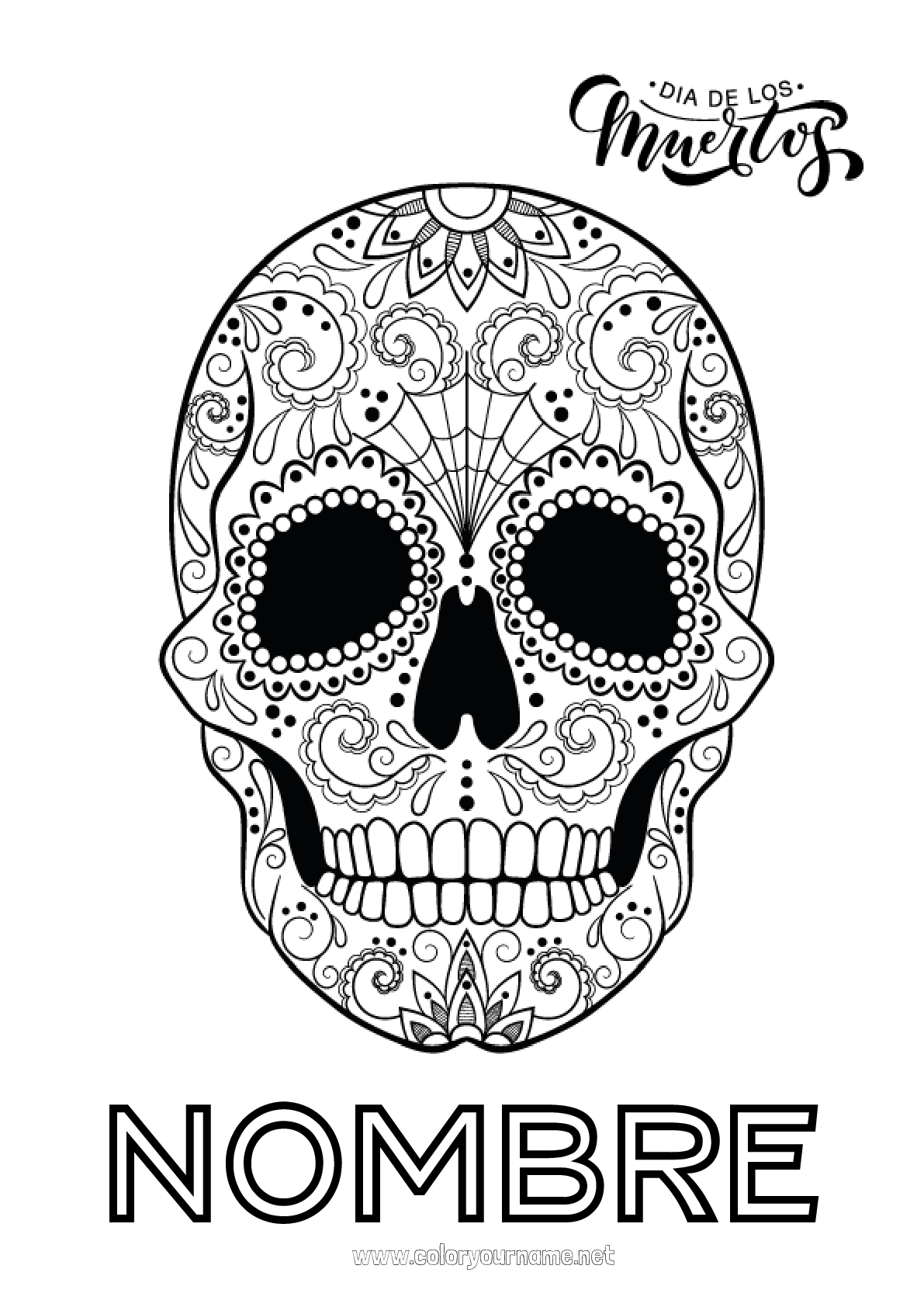 Nº de colorear 254 - Calavera Día de los Muertos