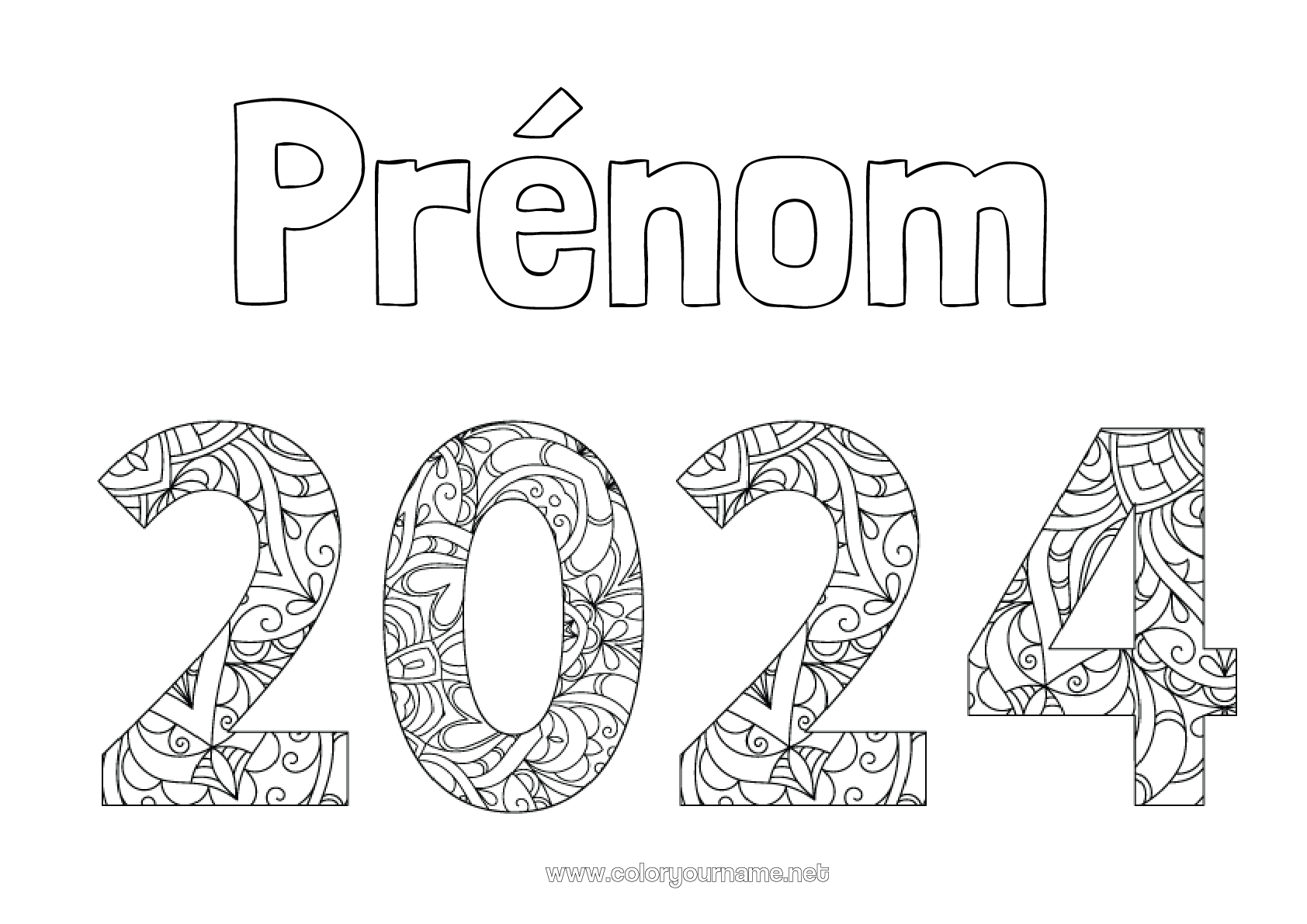 Coloriage n°2553 - Bonne année Zentangle 2024