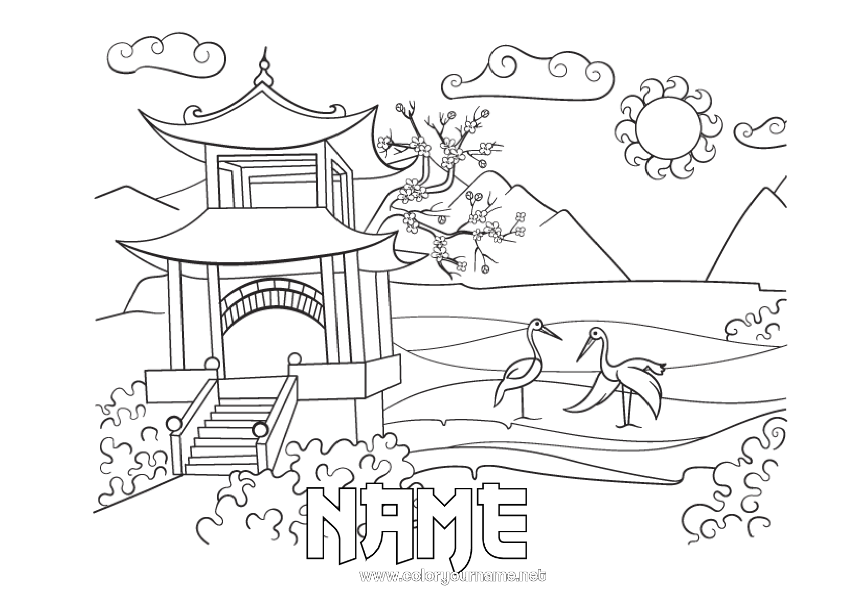 Coloring page No.2559 - Japan Pink flamingo Flying birds and mammals