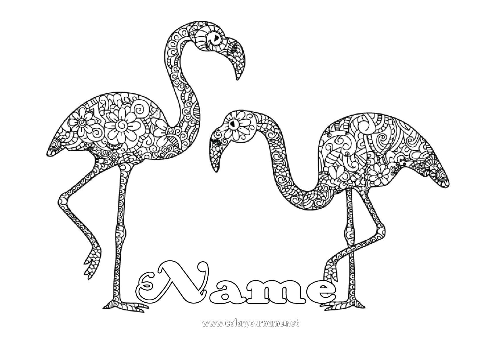 Coloring page No.2587 - Complex coloring pages Pink flamingo Zentangle