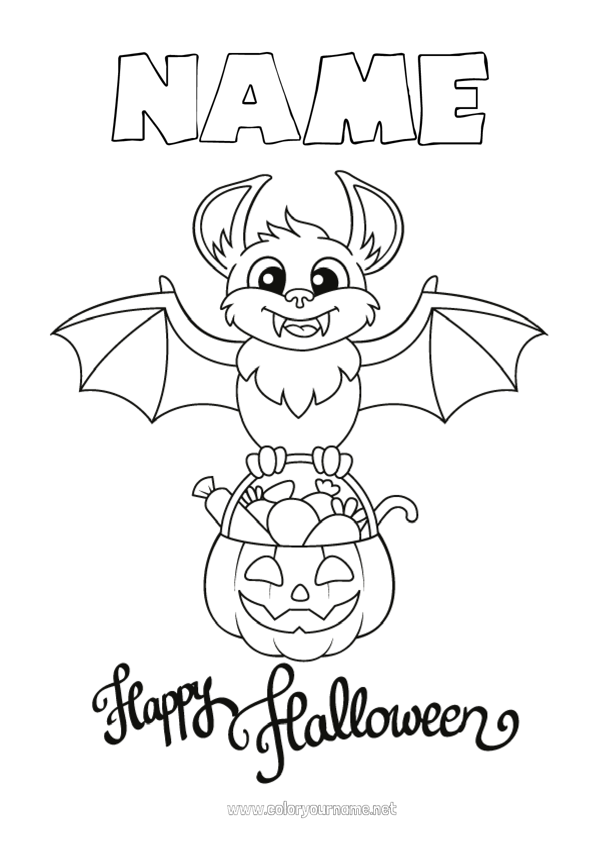 Coloring page No.62 - Bat Cute Halloween