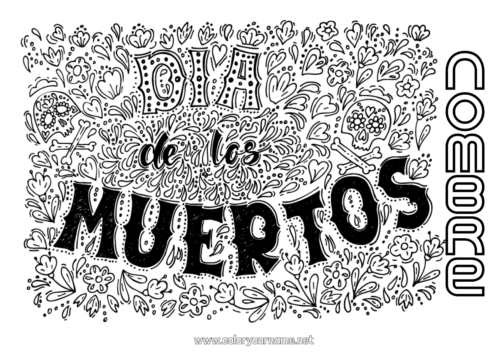 Nº de colorear 260 - Calavera Día de los Muertos