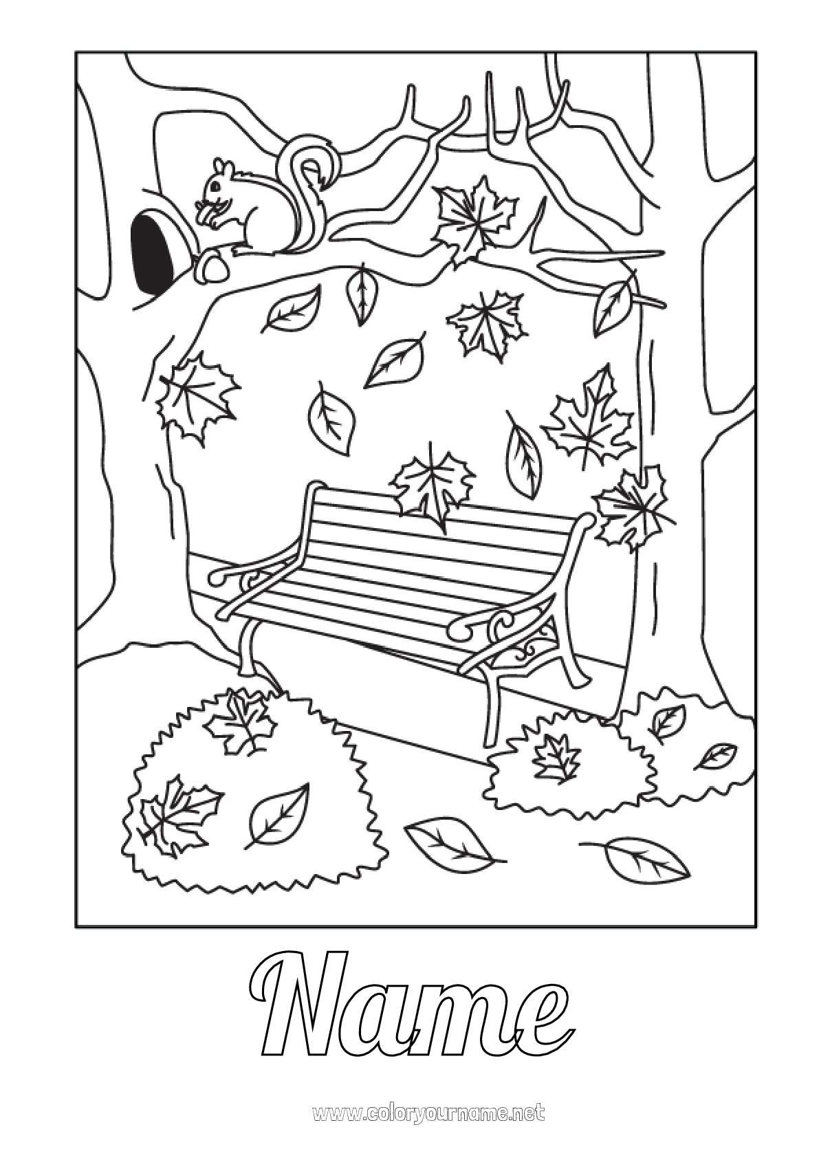 Coloring page No.2638 - Squirrel Autumn Leaves