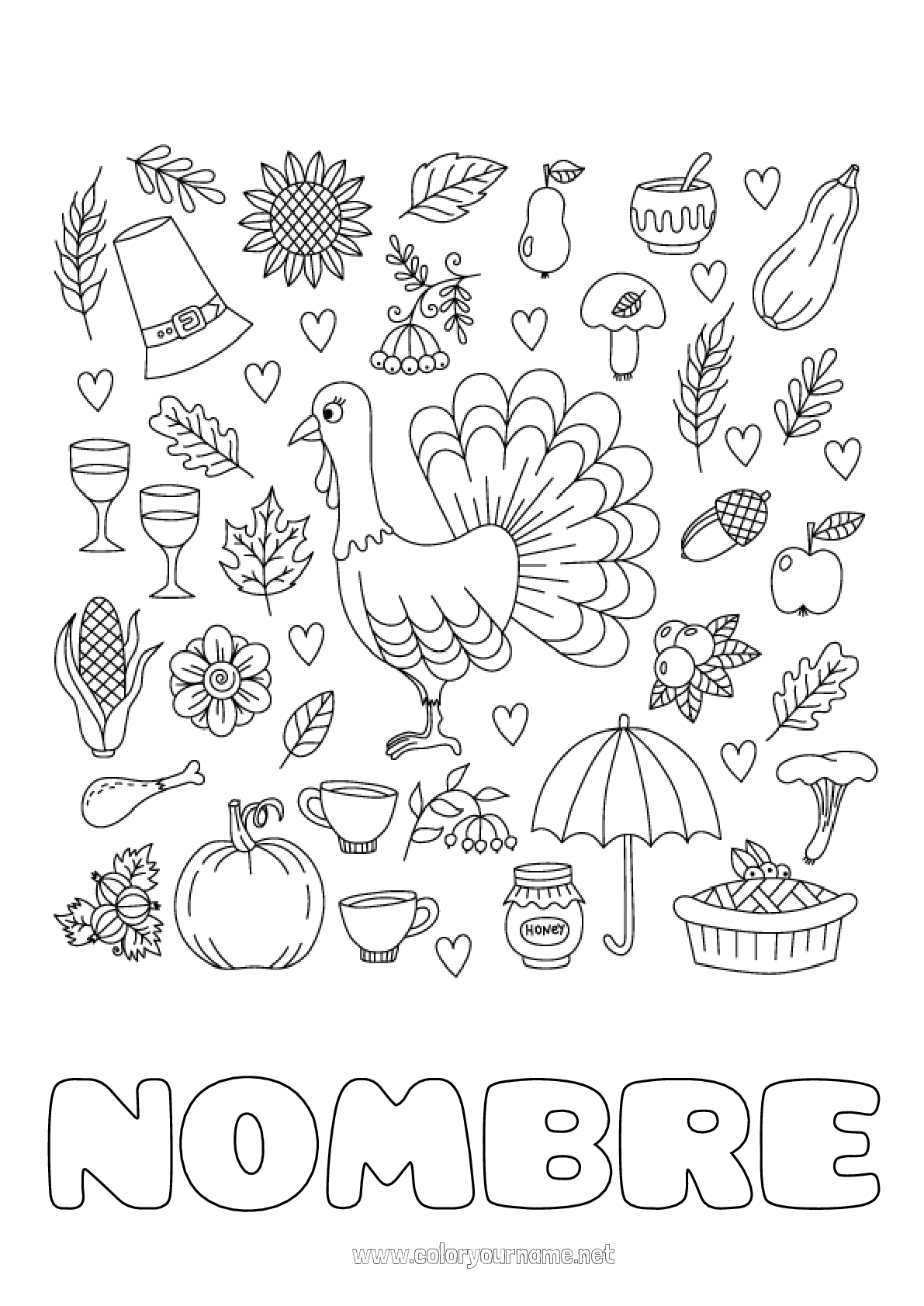 Thanksgiving : 18 dibujos para colorear personalizables gratis para ...