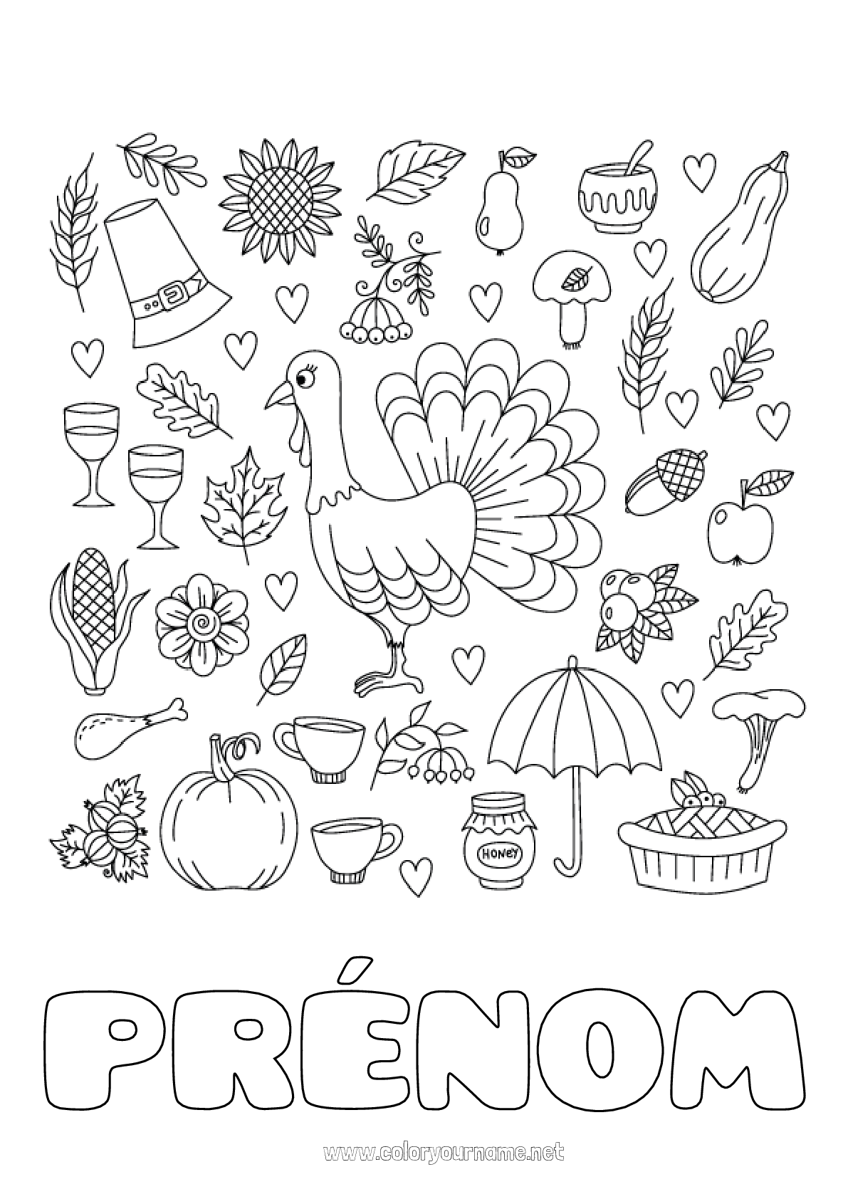 Coloriage n°266 - Thanksgiving Dindon Automne