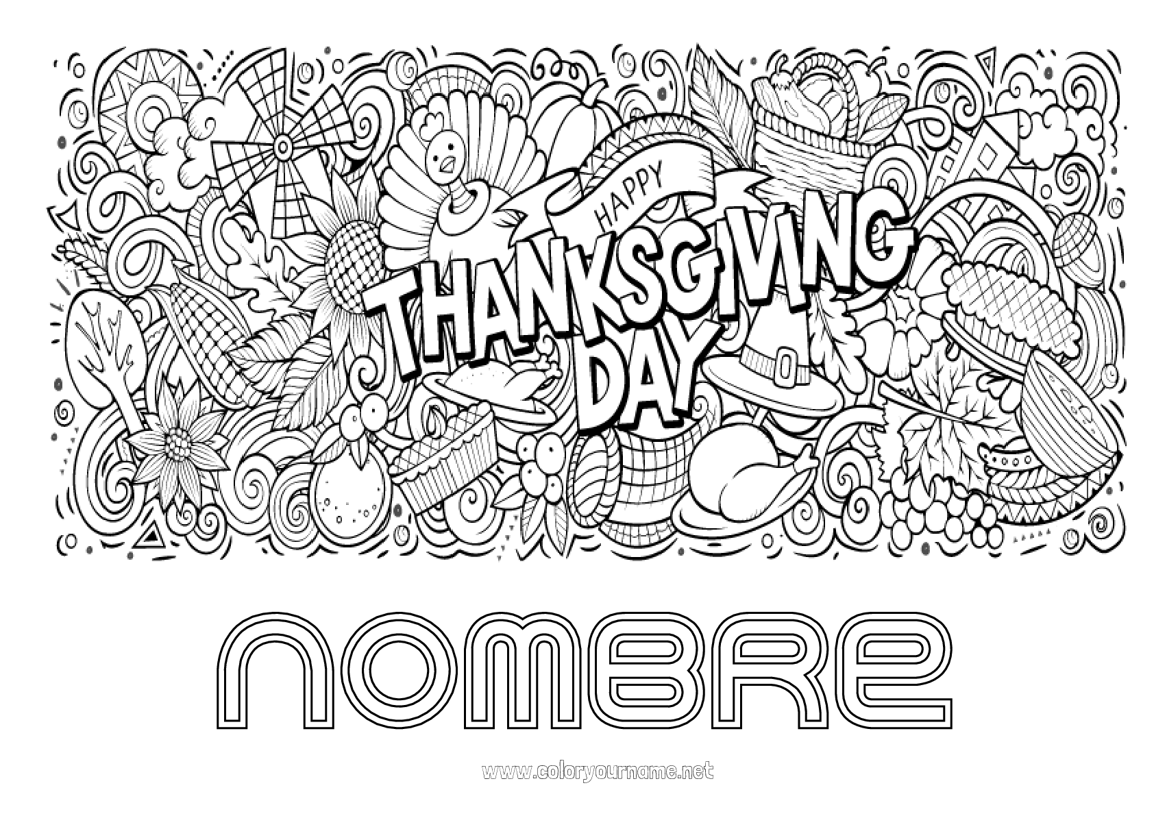 Thanksgiving : 18 dibujos para colorear personalizables gratis para ...