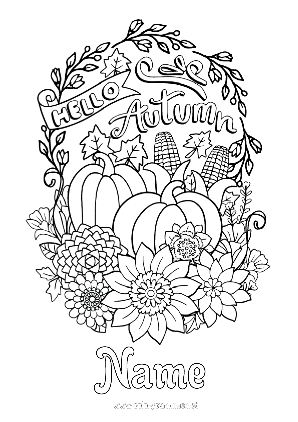 Coloring page No.2713 - Pumpkin Autumn Leaves